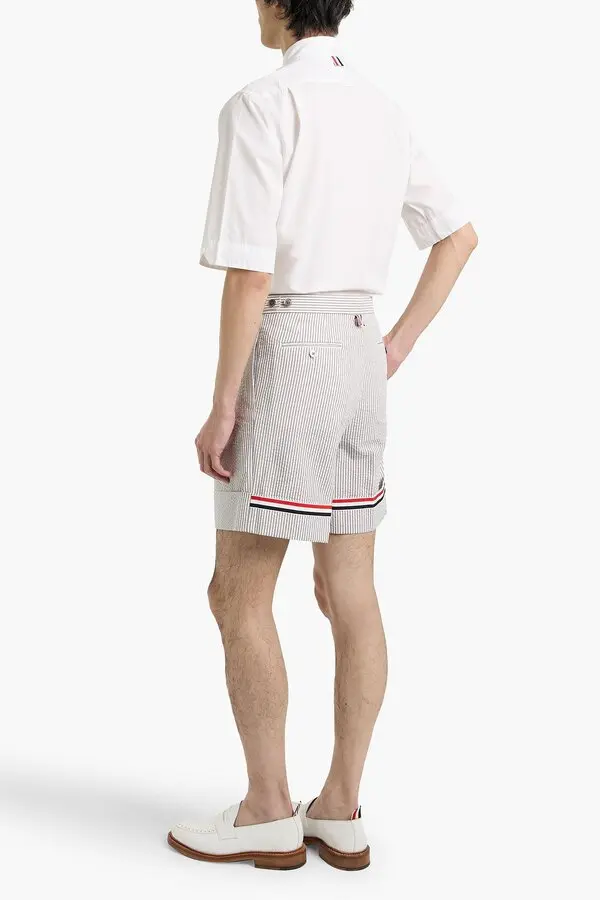 Thom Browne Striped Cotton-seersucker Shorts - Light Gray