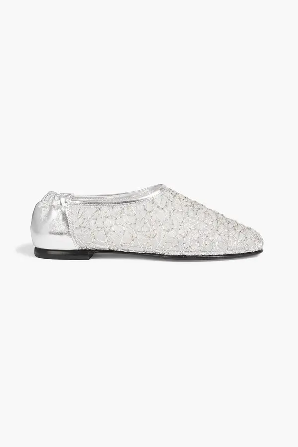 Simkhai Eden Embellished Metallic Leather And Mesh Ballet Flats - Silver
