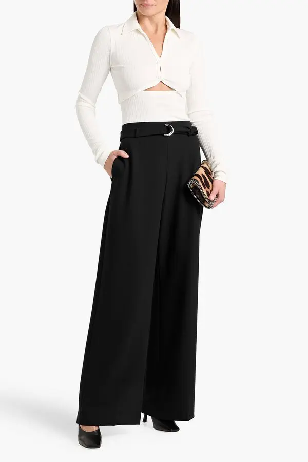 Maje Belted Crepe Wideleg Pants