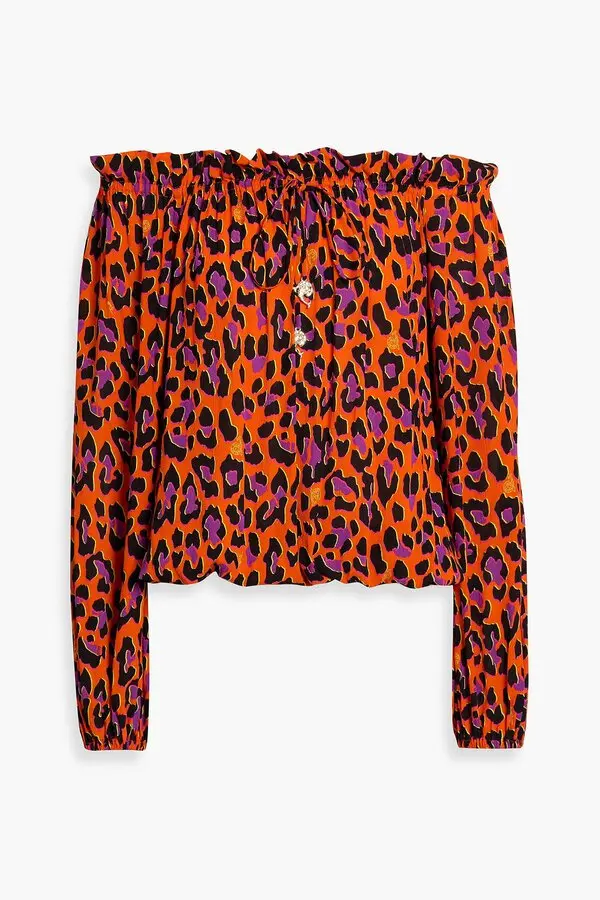 Emilio Pucci Offtheshoulder Leopardprint Georgette Top - Orange