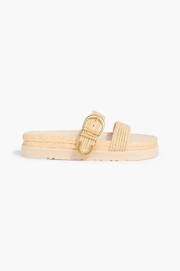 Simkhai Aida Buckled Raffia Platform Slides