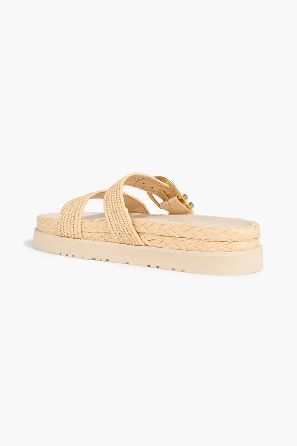Simkhai Aida Buckled Raffia Platform Slides
