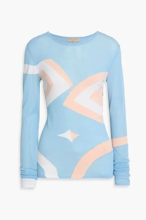Emilio Pucci Jacquardknit Cottonblend Top - Light Blue