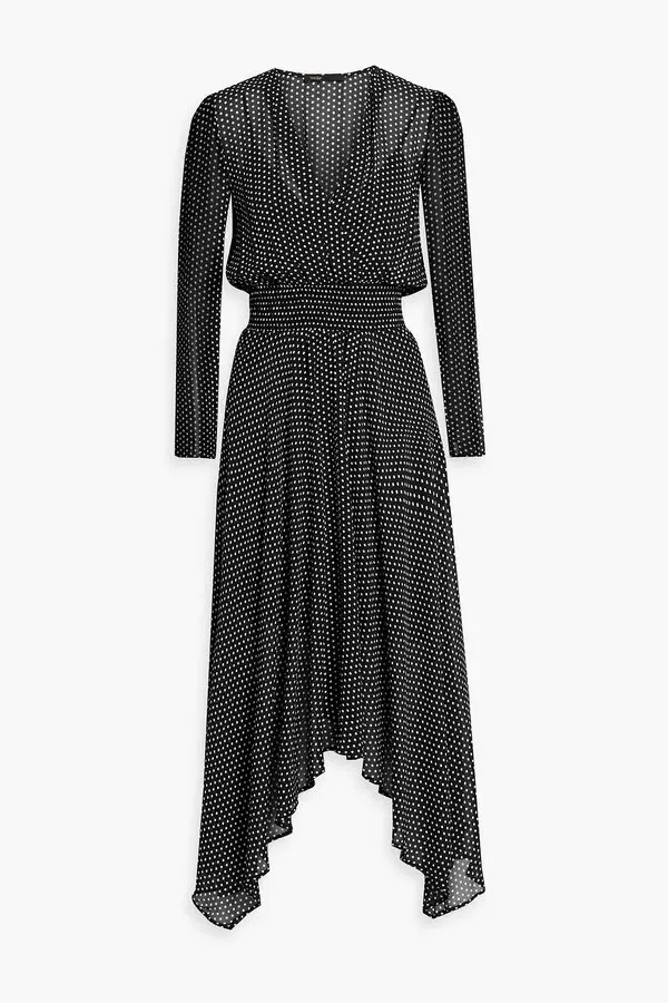Maje Asymmetric Polkadot Chiffon Maxi Dress - Black