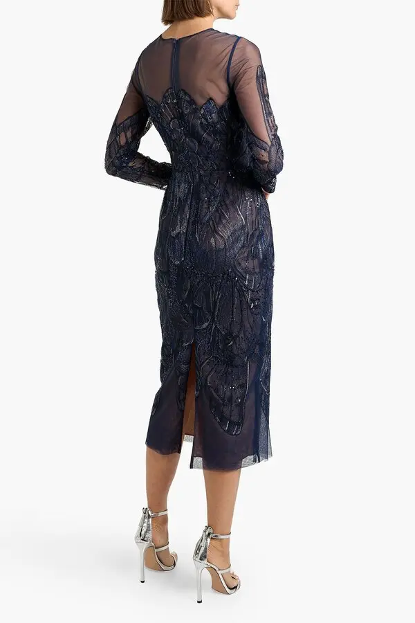 Marchesa Embellished Tulle Midi Dress