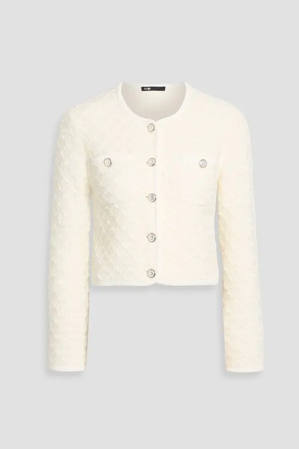 Maje Boucléknit Cardigan - Ivory