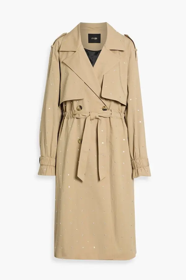 Maje Studded Cottonblend Gabardine Trench Coat - Beige