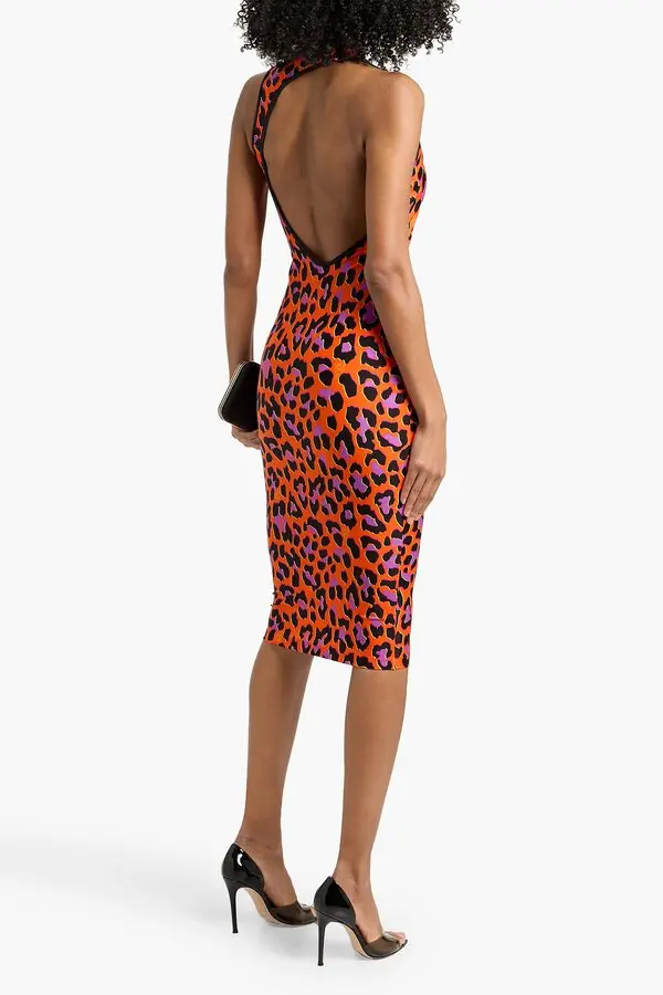 Emilio Pucci Cutout Leopardprint Stretchjersey Midi Dress