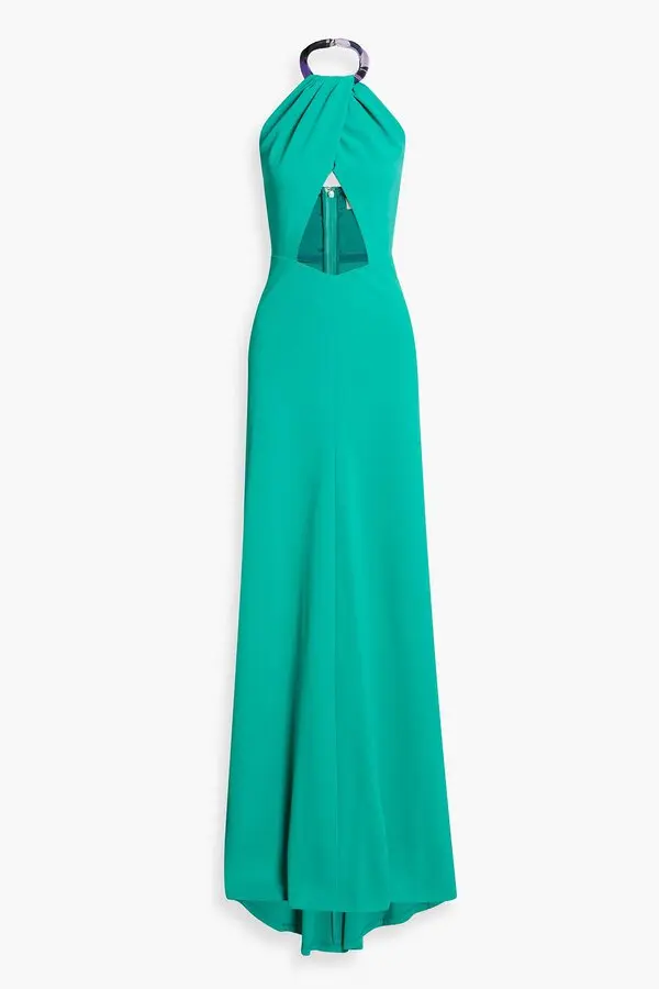 Emilio Pucci Cutout Crepe Halterneck Gown - Jade