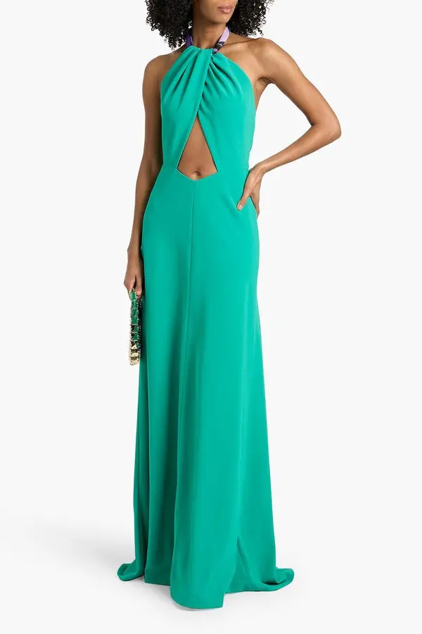 Emilio Pucci Cutout Crepe Halterneck Gown - Jade