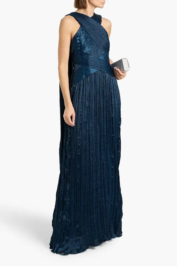 Marchesa Draped Crinkledsatin Gown