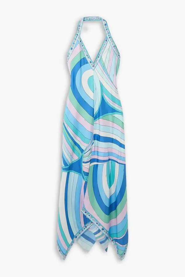 Emilio Pucci Printed Silktwill Halterneck Maxi Dress - Light Blue