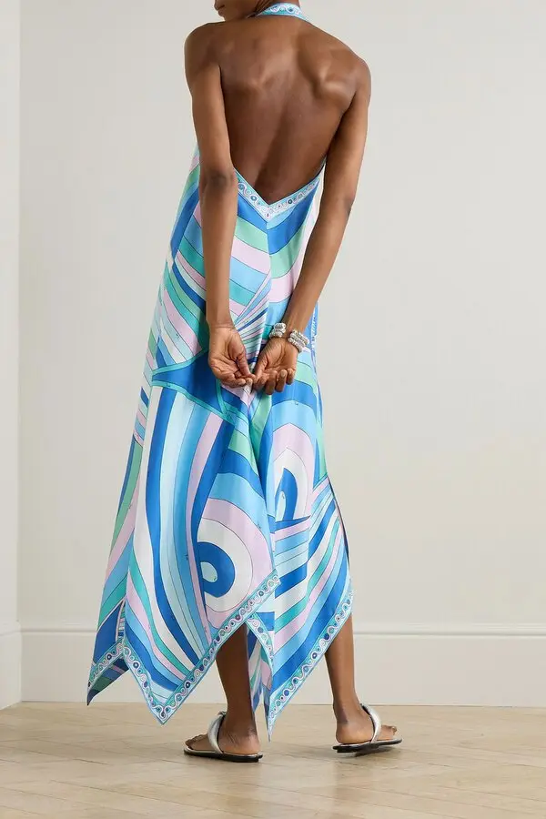 Emilio Pucci Printed Silktwill Halterneck Maxi Dress