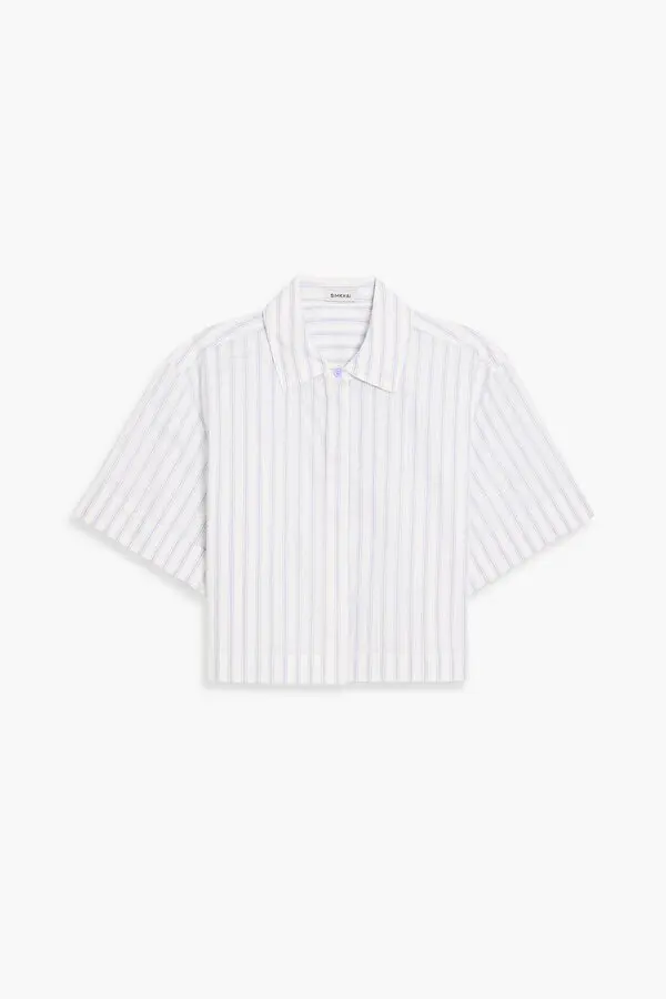 Simkhai Cropped Striped Cotton And Linenblend Shirt - Sky Blue