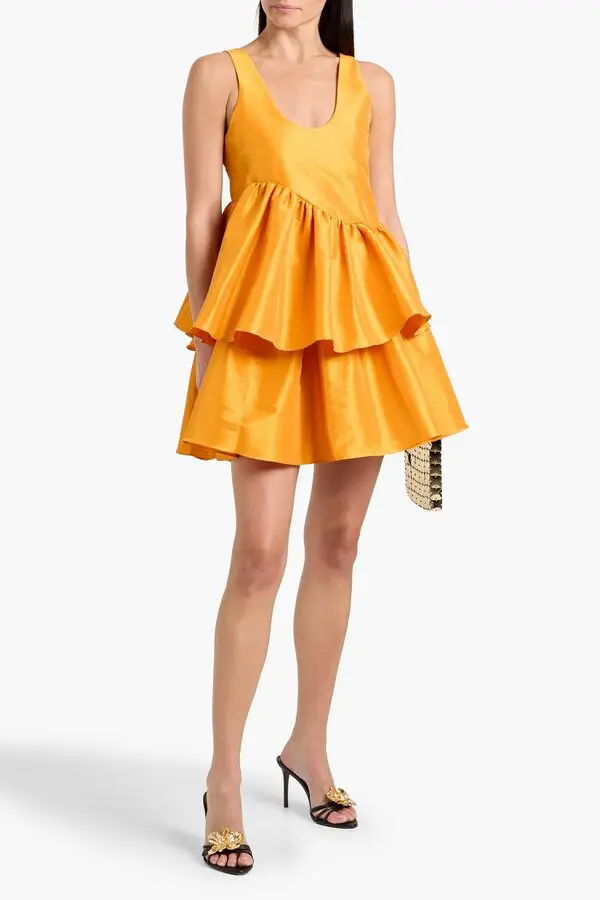 kika vargas orange dress Kika Vargas Valeria tiered taffeta mini dress - Women - Saffron Dresses