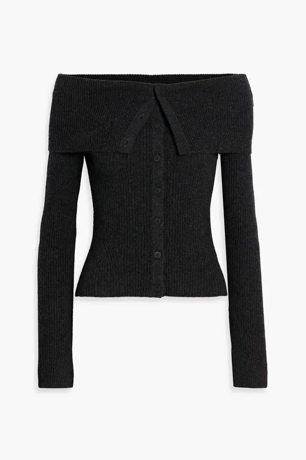 Naadam Offtheshoulder Ribbed Wool And Cashmere Blend Cardigan - Charcoal