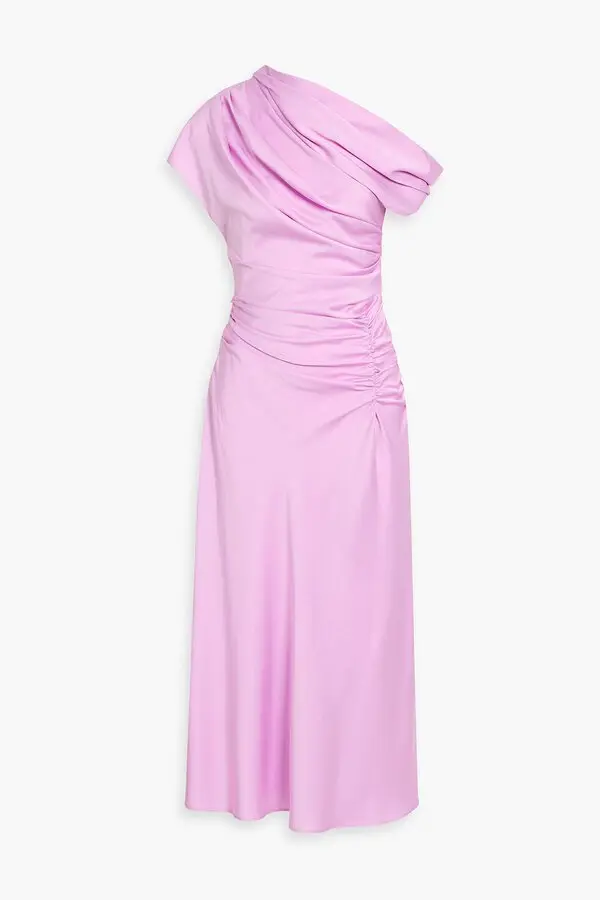 Simkhai Joanna Oneshoulder Gathered Satin Midi Dress - Lilac