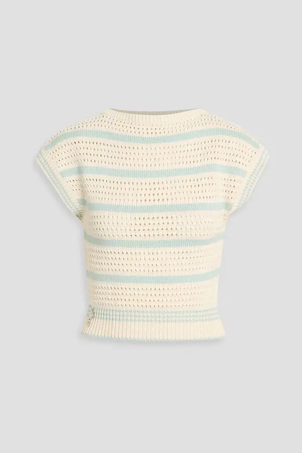 Emilio Pucci Striped Openknit Cottonblend Top - Ivory