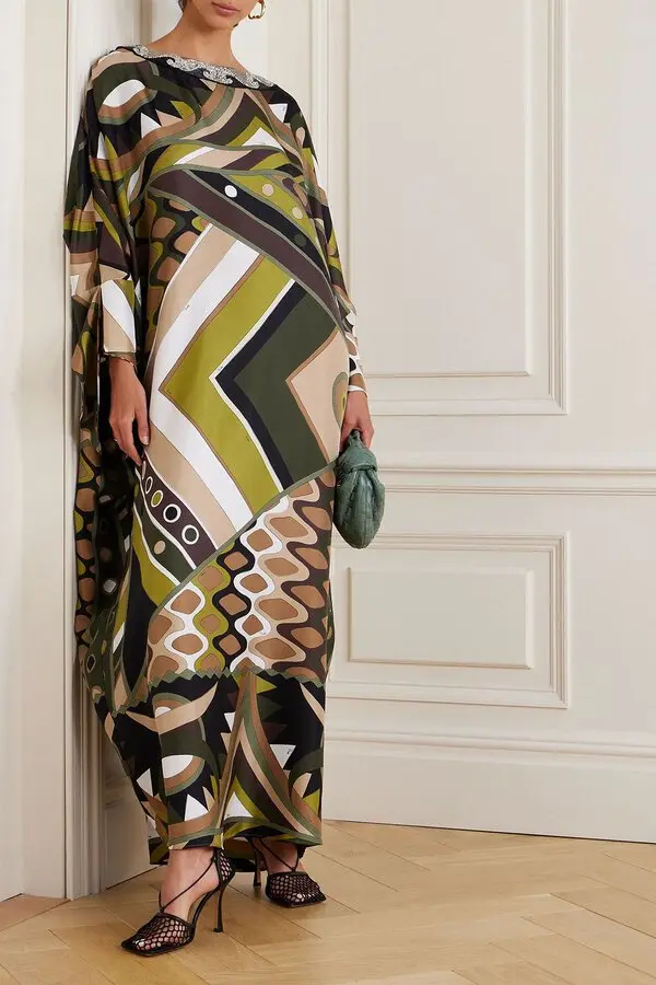 Emilio Pucci Beadembellished Printed Silktwill Kaftan