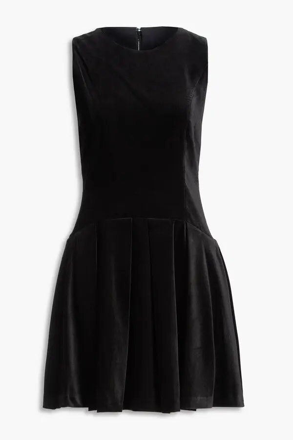 Alice + Olivia Alice Olivia Adley Pleated Velvet Mini Dress - Black