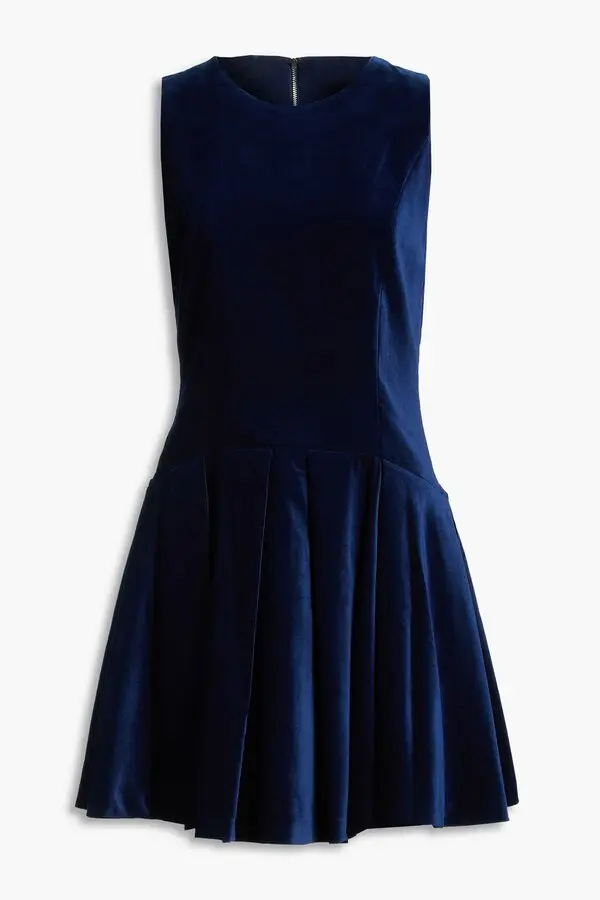 Alice + Olivia Pleated Velvet Mini Dress - Navy