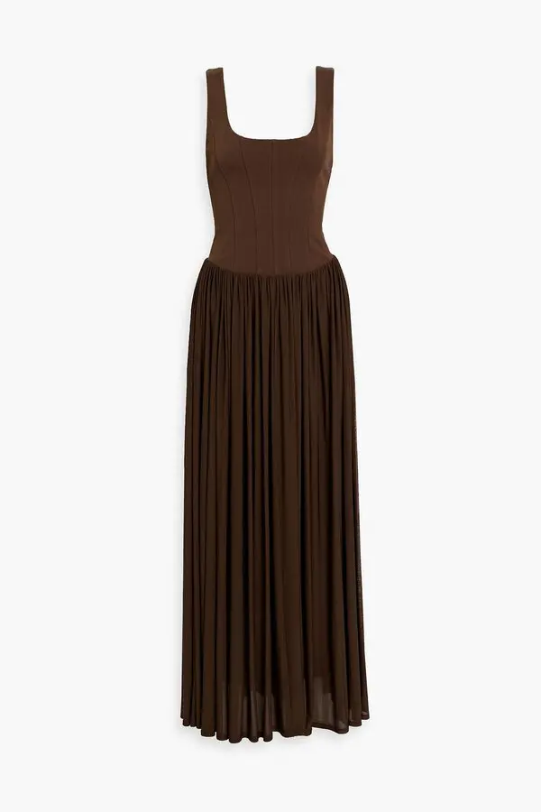 Simkhai Jamie Jersey And Stretchknit Maxi Dress - Chocolate