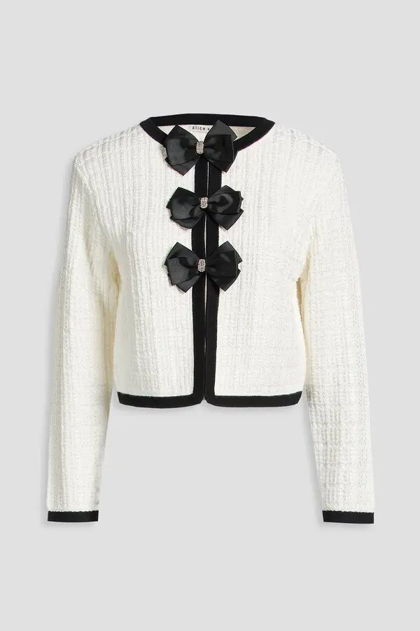 Alice + Olivia Alice Olivia Akira Bowdetailed Knitted Cardigan - Ivory