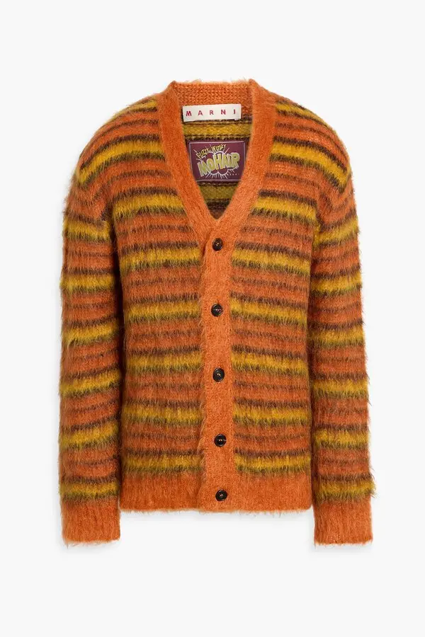 Marni Striped Mohair-blend Cardigan - Orange