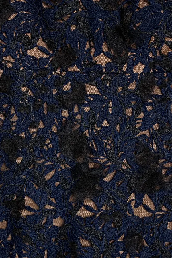 Marchesa Off-the-shoulder Guipure Lace Gown - Navy