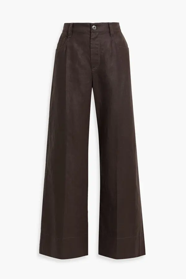 Brunello Cucinelli Linen Wideleg Pants - Dark Brown