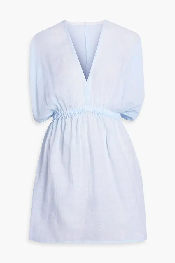 LEMLEM Alem Gathered Cottonvoile Mini Dress - Sky Blue
