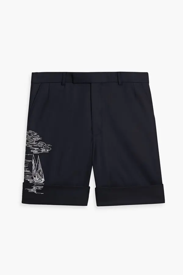 Thom Browne Embroidered Wooltwill Shorts - Navy