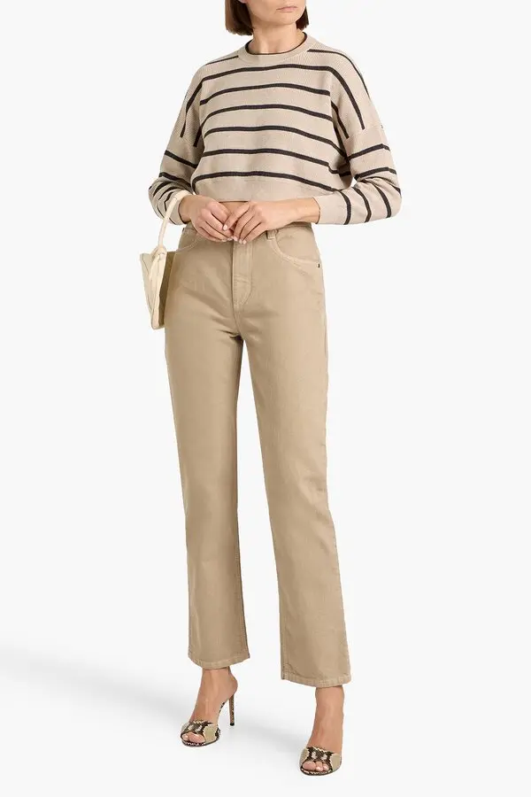 Brunello Cucinelli Cropped Striped Cotton Sweater