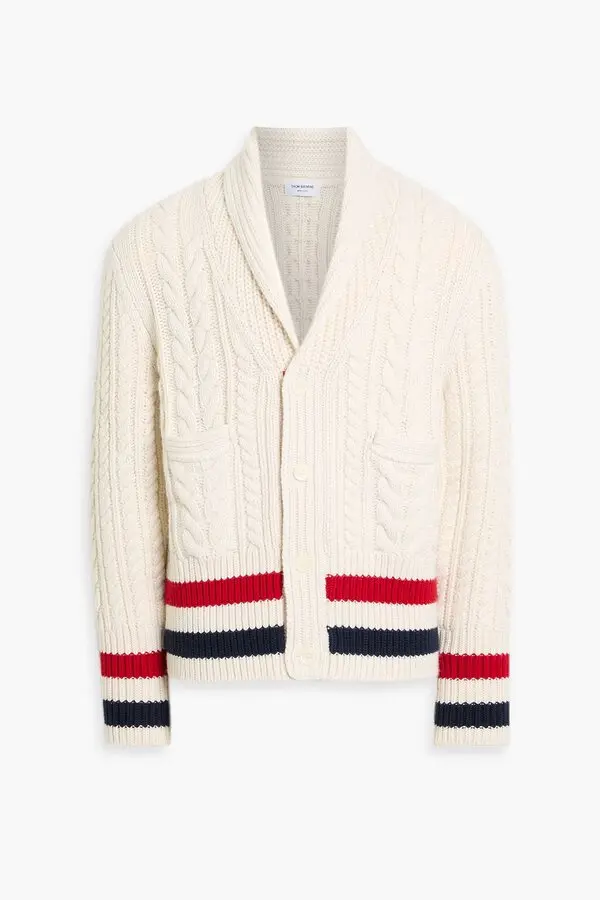 Thom Browne Striped Cableknit Cashmere Cardigan - Ecru