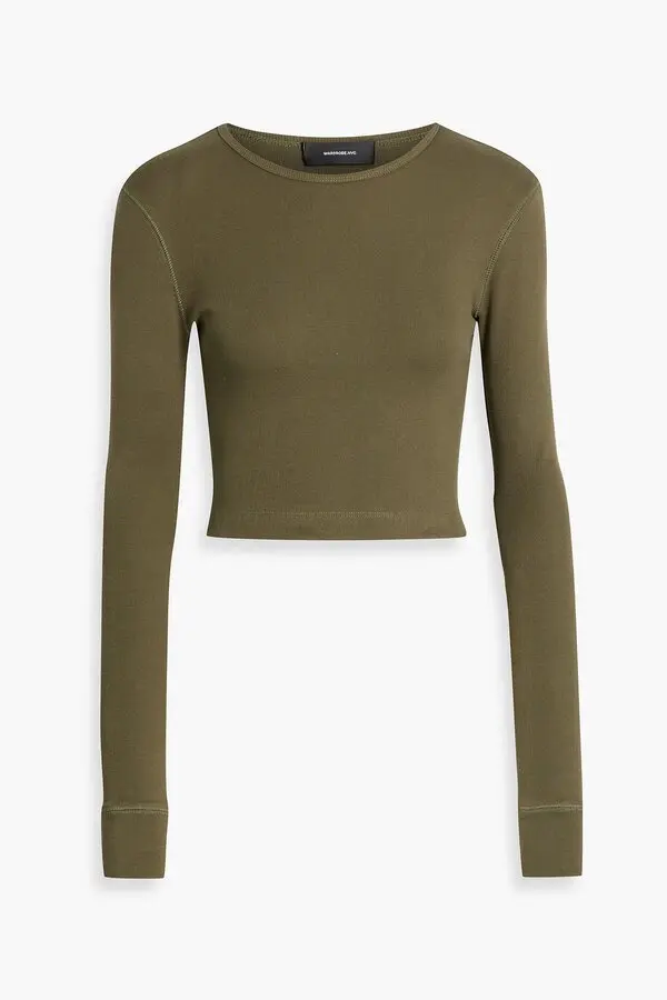 Wardrobe.NYC Cropped Stretchcotton Jersey Top - Army Green