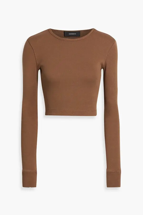 Wardrobe.NYC Cropped Stretchcotton Jersey Top - Brown