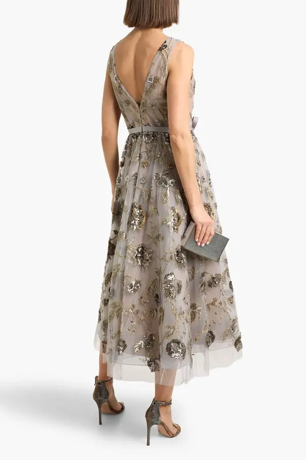 Marchesa Embellished Tulle Midi Dress