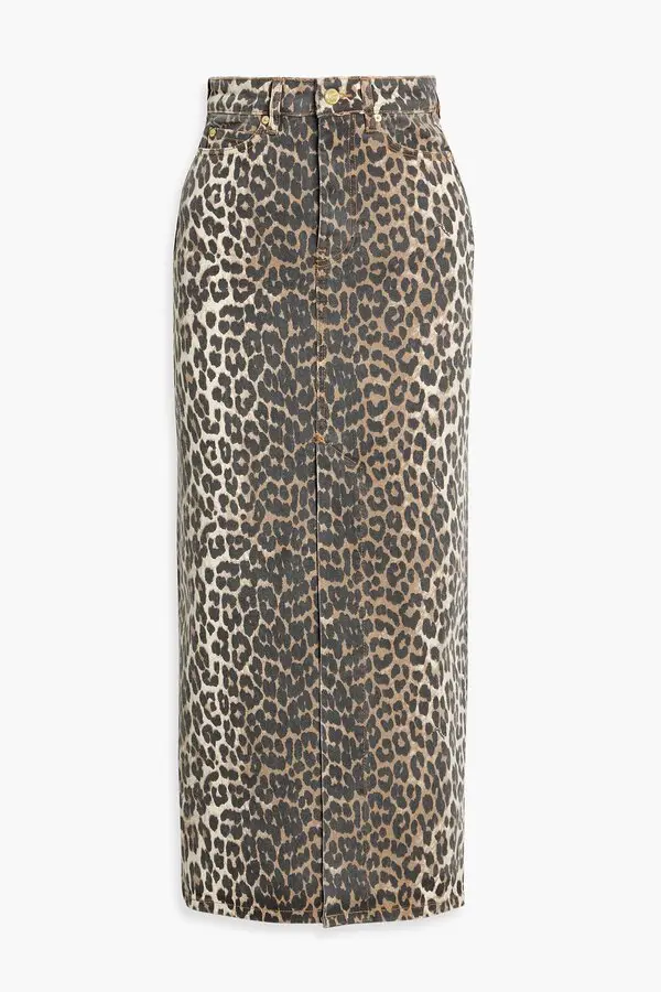 GANNI Leopardprint Denim Midi Skirt - Animal Print