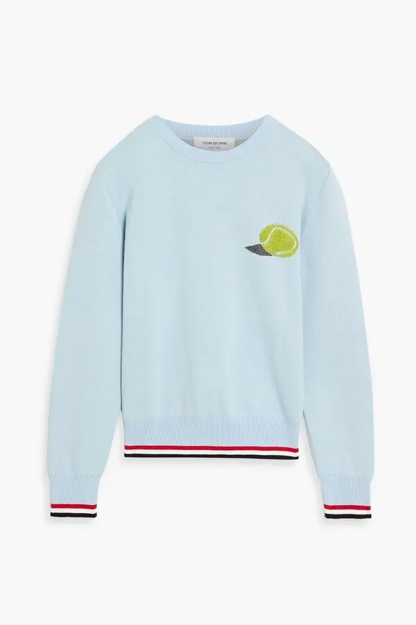 Thom Browne Jacquardknit Cotton Sweater - Light Blue