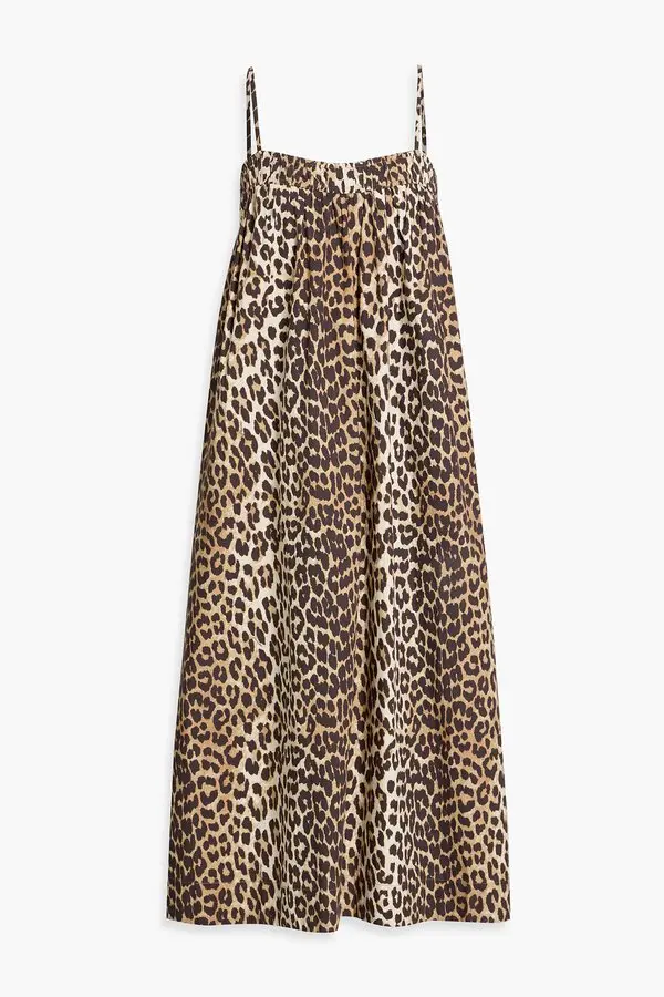 GANNI Leopardprint Cottonpoplin Midi Dress - Animal Print