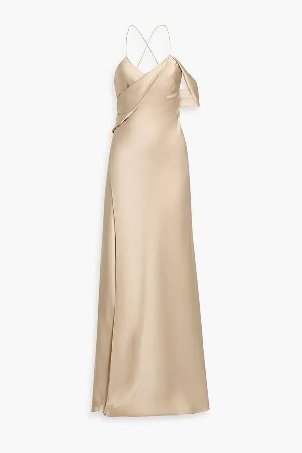 Michelle Mason Draped Silksatin Wrap Gown - Beige