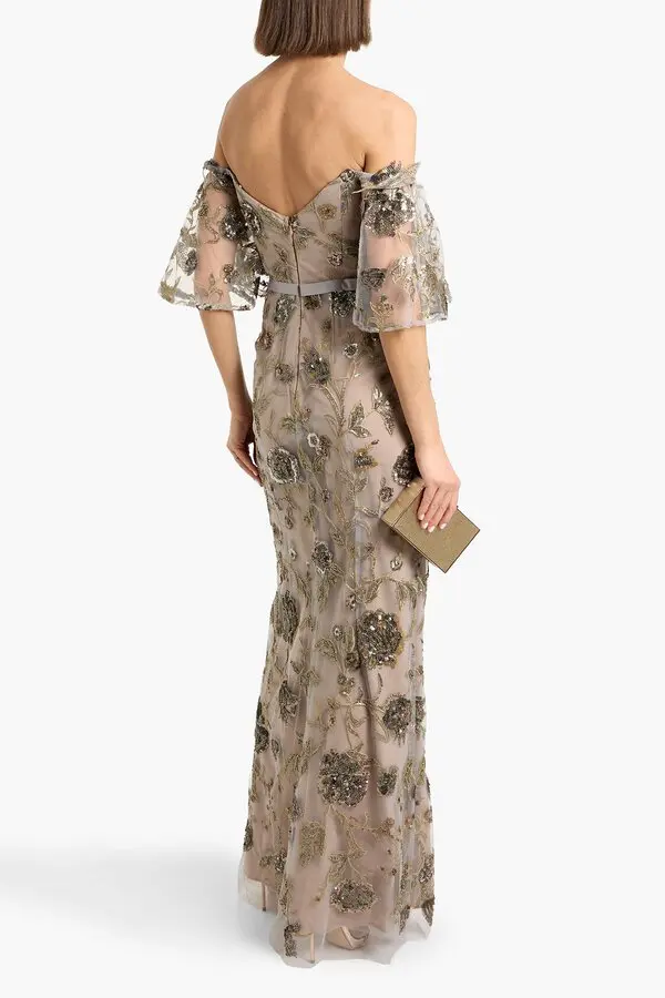 Marchesa Off-the-shoulder Embellished Tulle Gown