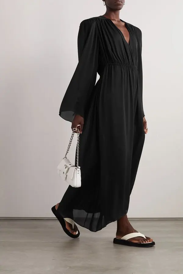 Wardrobe.NYC Gathered Silk-voile Maxi Dress