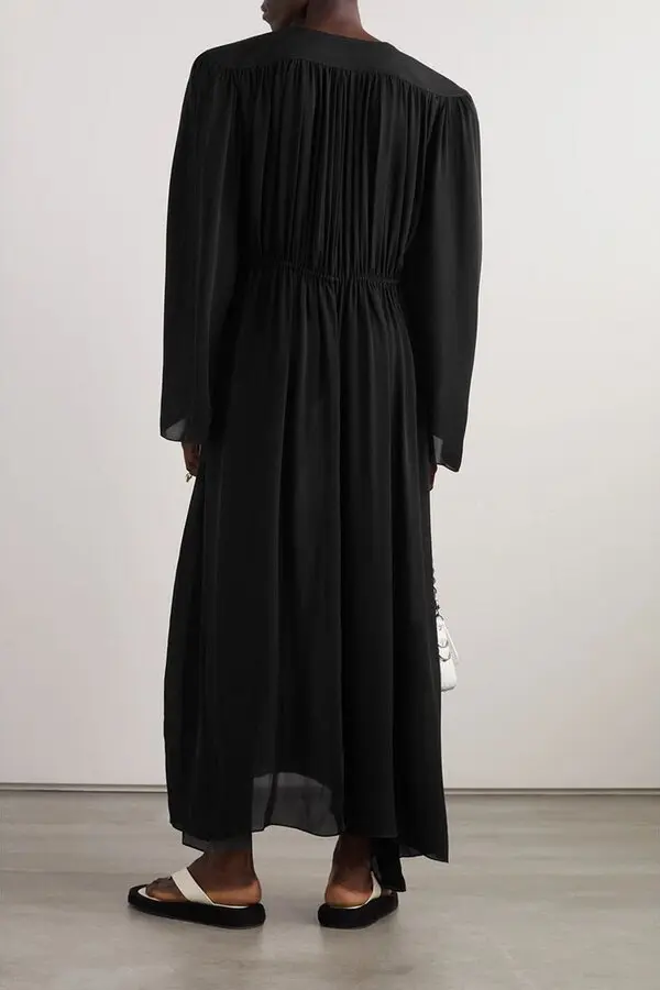 Wardrobe.NYC Gathered Silk-voile Maxi Dress