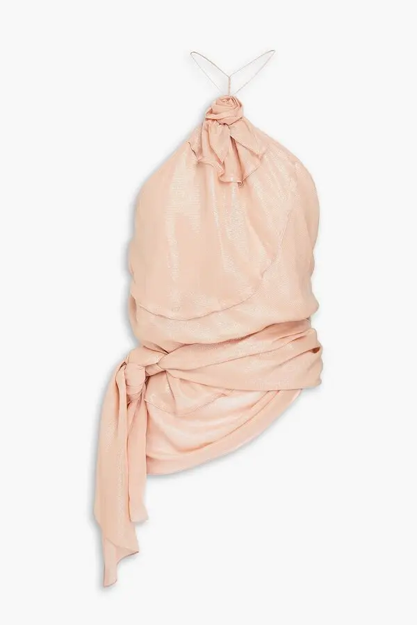 Victoria Beckham Draped Metallic Twill Top - Blush
