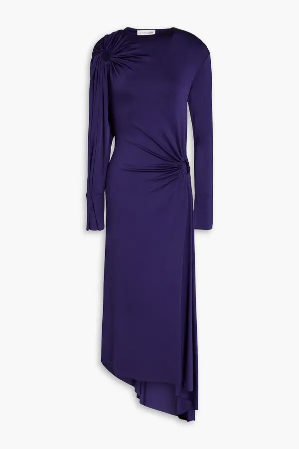 Victoria Beckham Asymmetric Embellished Satinjersey Maxi Dress - Dark Purple