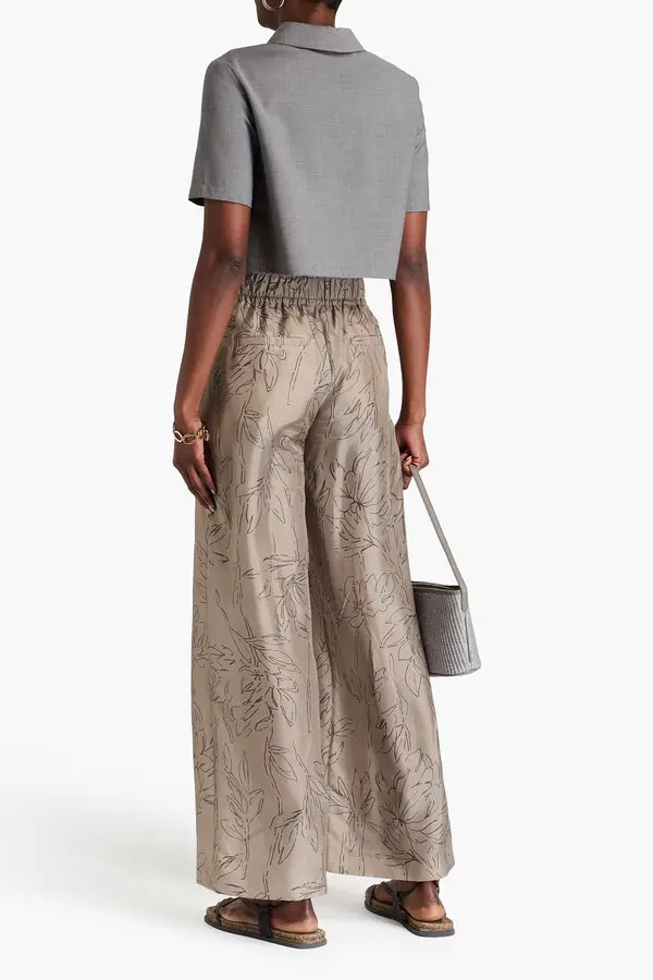 Brunello Cucinelli Printed Silksatin Wideleg Pants