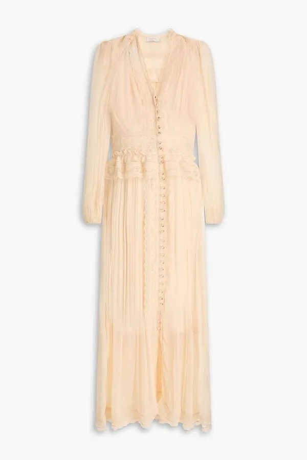 Zimmermann Lacetrimmed Crepon Midi Dress - Pastel Orange