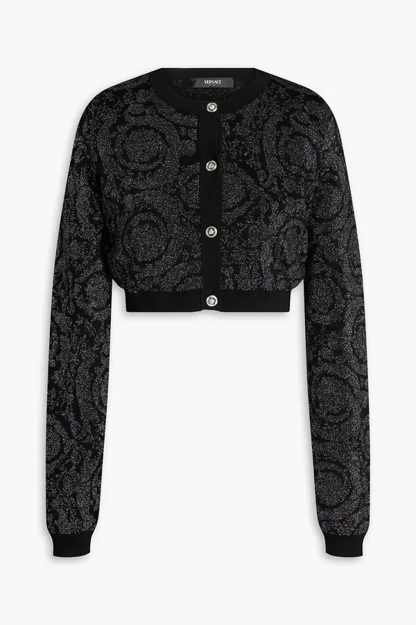 Versace Cropped Metallic Jacquardknit Cardigan