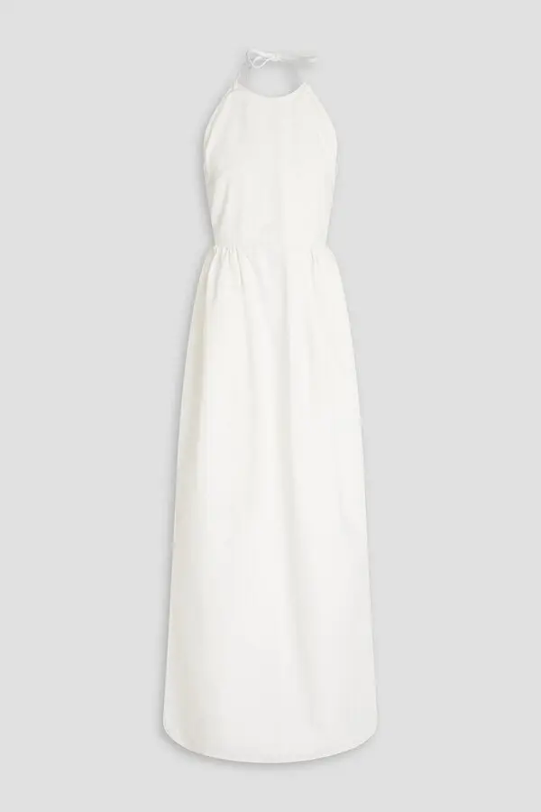 Max Mara Gathered Cottoncanvas Halterneck Maxi Dress - White